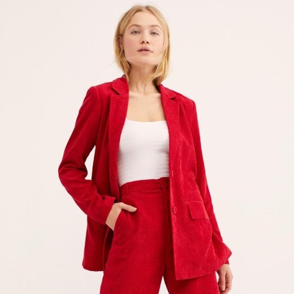Free People | Jackets & Coats | Nwt Free People Red Corduroy Blazer M ...